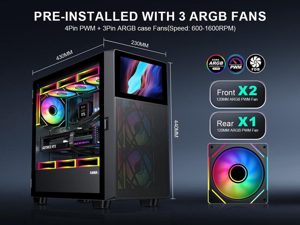 SAMA V-play ATX Mid Tower Case with Built In LCD Screen – Alexandria ...