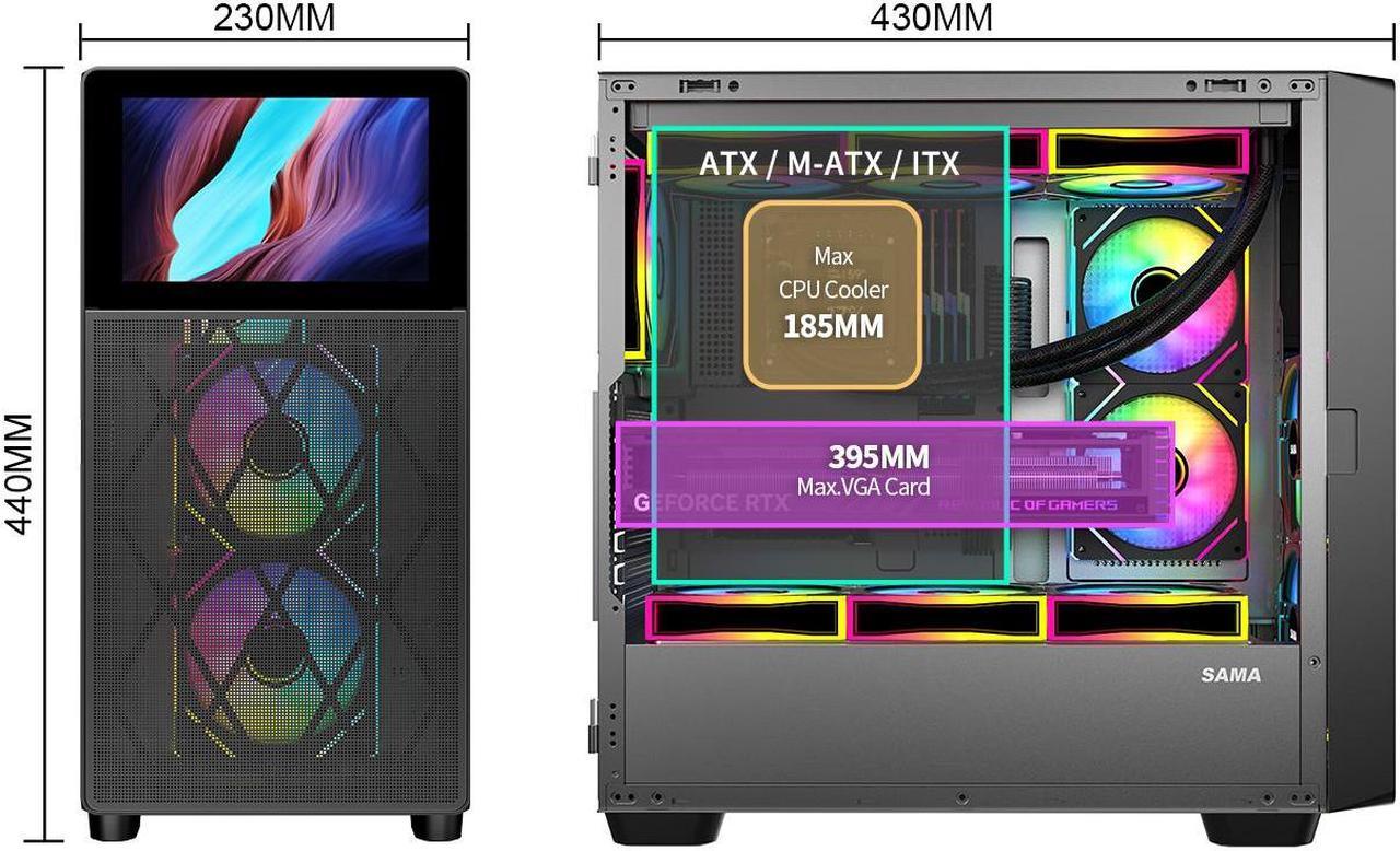 SAMA V-play ATX Mid Tower Case with Built In LCD Screen – Alexandria ...